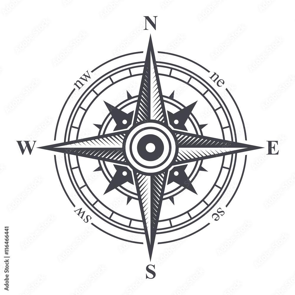 Wind Rose or Compass Icon on White Background. Vector Stock Vector ...