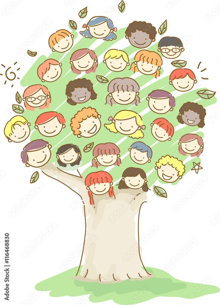 Stickman Kids Tree Stock Vector | Adobe Stock