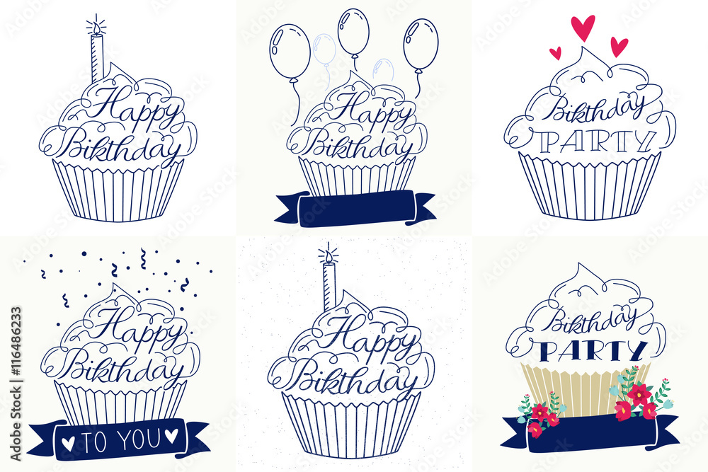 Handwritten birthday calligraphy with hand drawn design elements. Stock ...