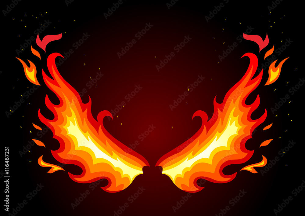 Fire wings on dark background Stock Vector | Adobe Stock