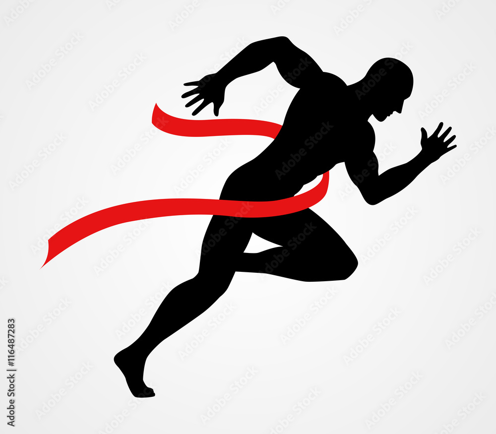 Silhouette illustration of a sprinter at finish line Stock Vector ...