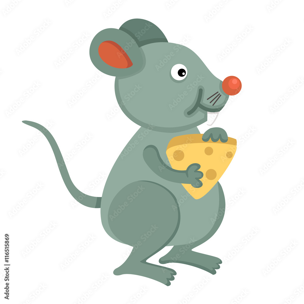 illustration of isolated rat eating cheese on white background. Stock ...