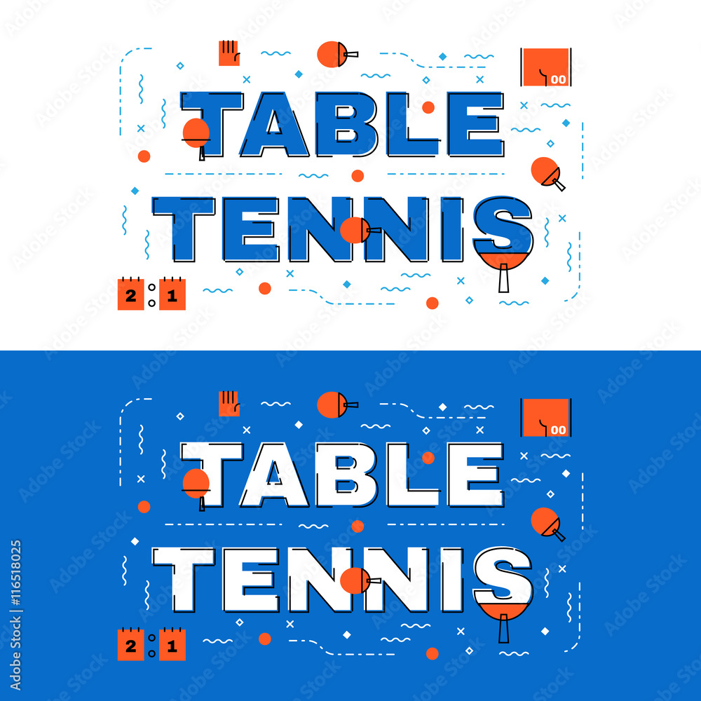 Table tennis banner, table tennis lettering flat line design wit Stock ...