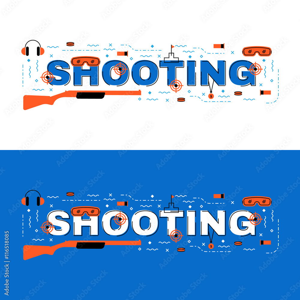 Shooting banner, Shooting lettering flat line design with icons Stock ...