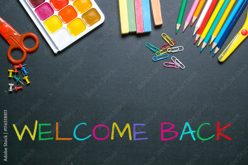 welcome back colorful chalk text Stock Photo | Adobe Stock
