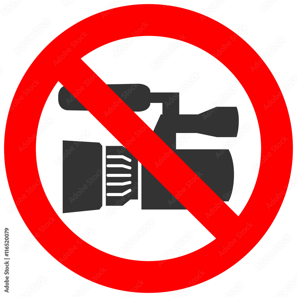Stop or ban sign with camcorder icon isolated on white background ...