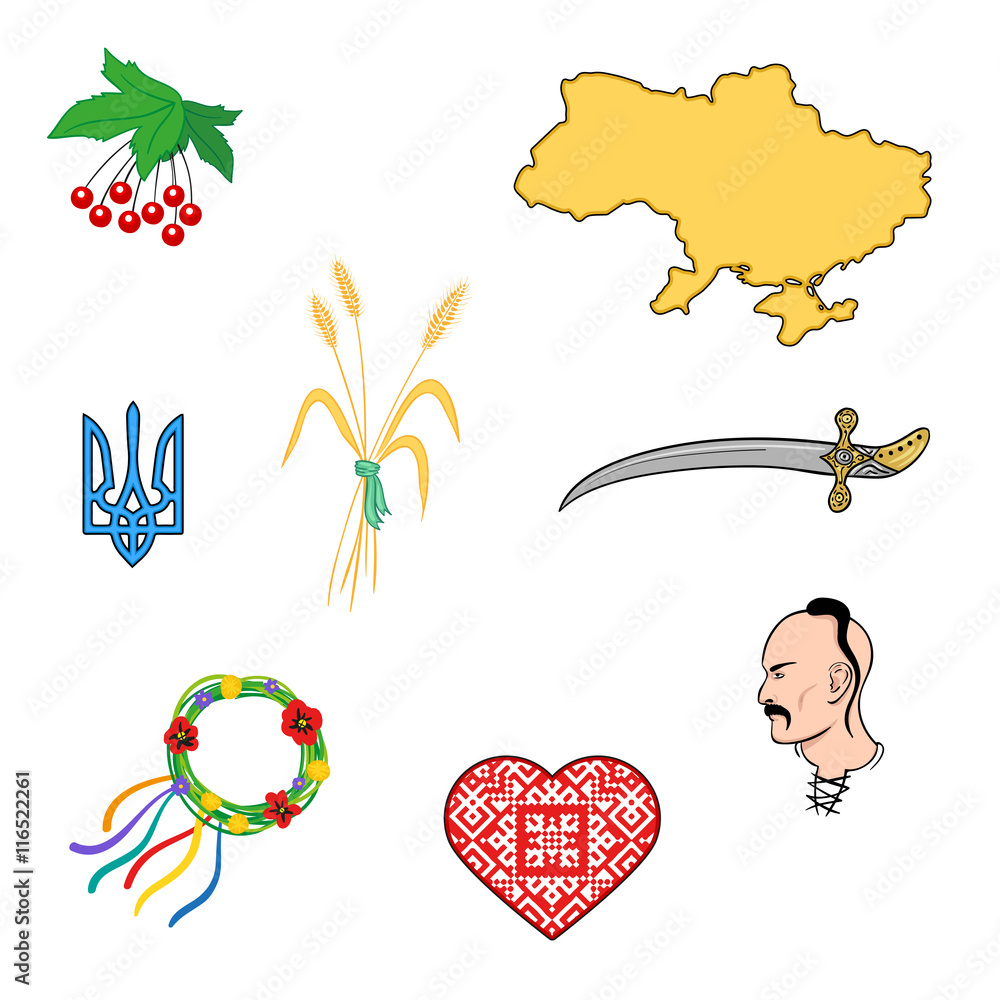 Ukrainian symbols - culture and embroidery icons in hand drawn style ...