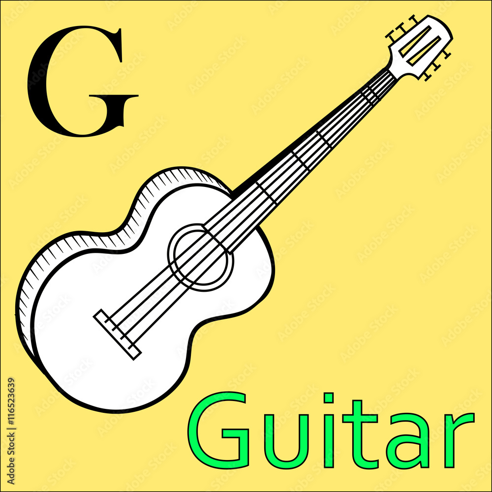 G letter. Vector alphabet. Coloring book guitar Stock Vector | Adobe Stock