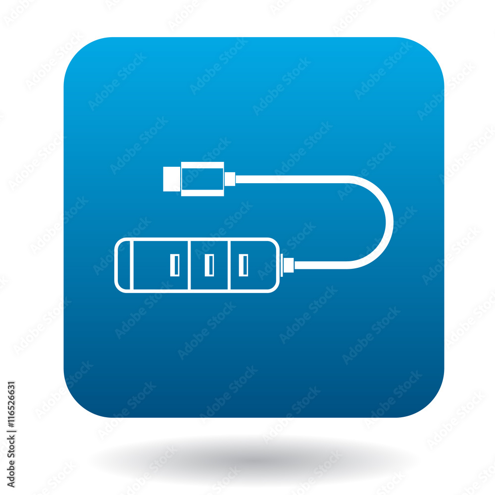 Usb hub icon in simple style in blue square. Connection symbol Stock ...