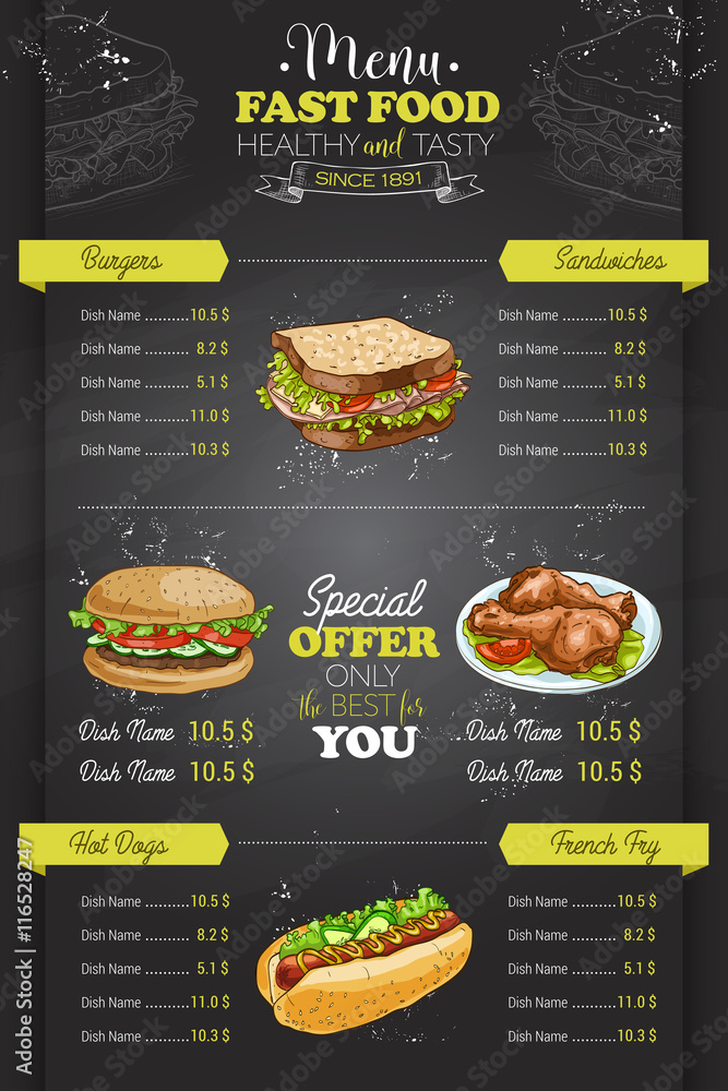 Photo & Art Print Drawing vertical color fast food menu design, egorka87
