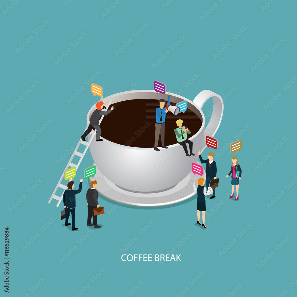 business coffee break time with coffee icon and isometric Stock Vector ...