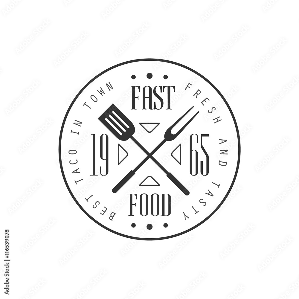 Fast Food Round Label Design Stock Vector | Adobe Stock