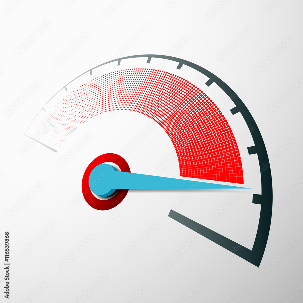 Scale of speed measurement with an arrow. Speedometer on the das Stock ...