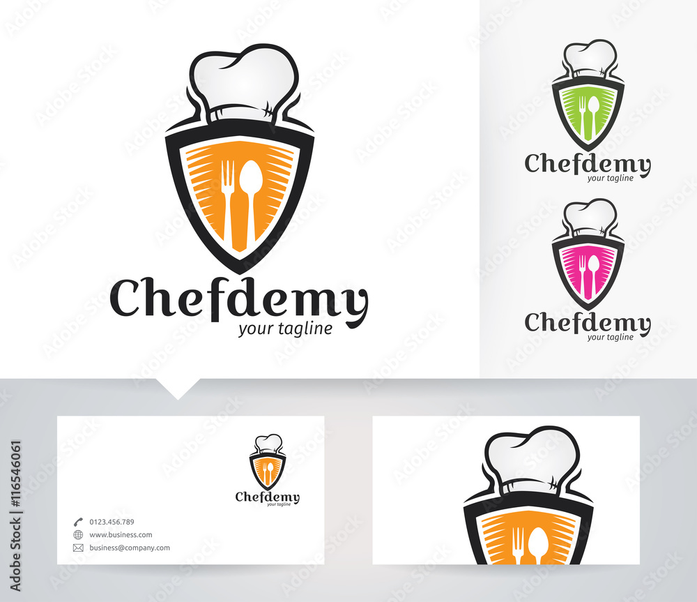 Chef Aacademy vector logo with alternative colors and business card ...