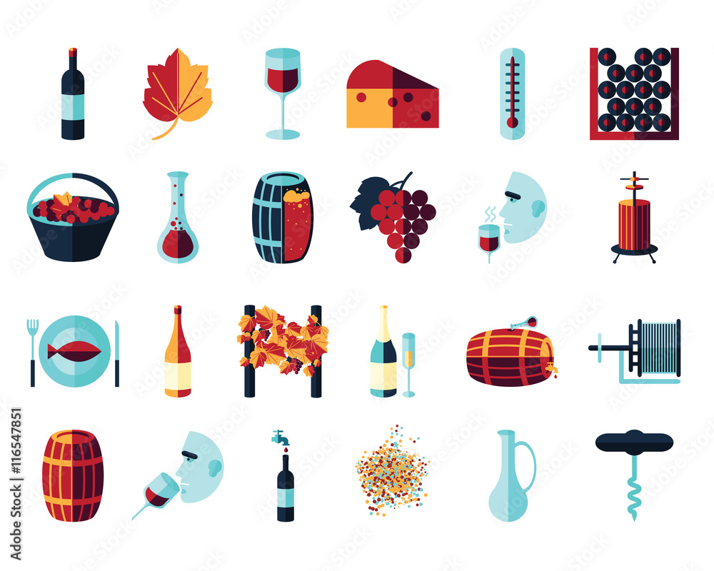flat colored wine icons Stock Vector | Adobe Stock