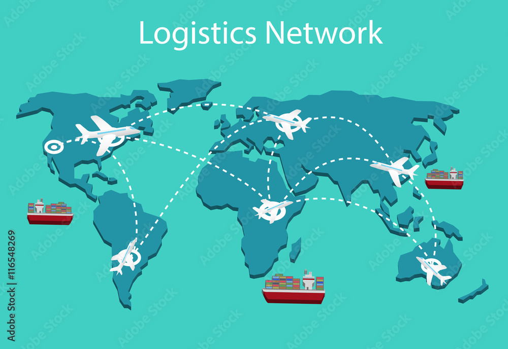 Logistics network Flat 3d isometric vector illustration Set of air ...