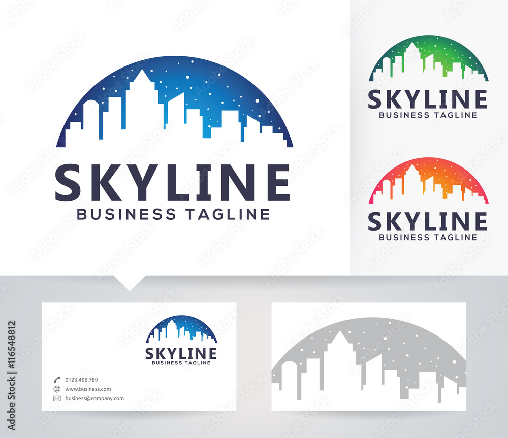 Skyline vector logo with alternative colors and business card template ...