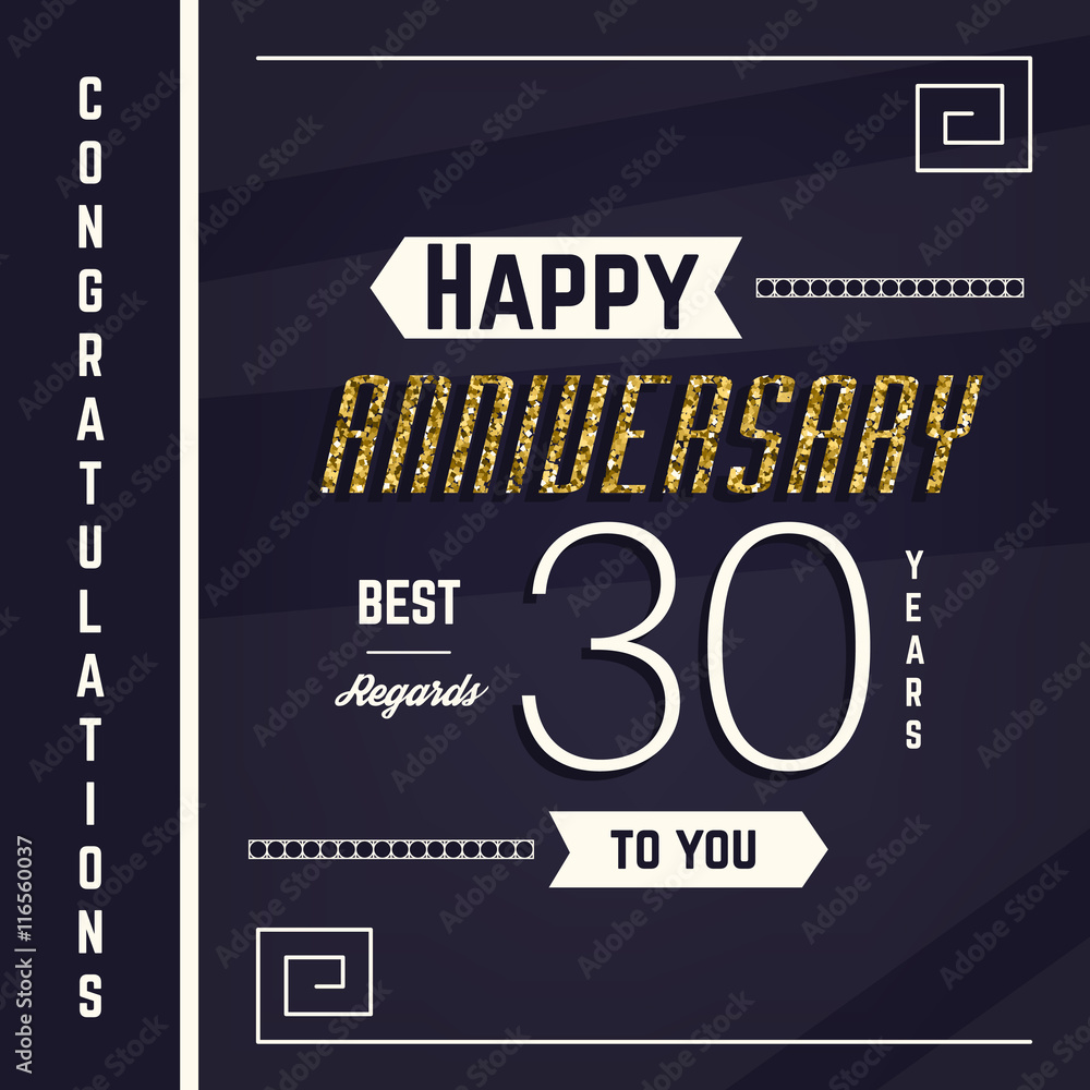 30th anniversary decorated greeting card template. Stock Vector | Adobe ...