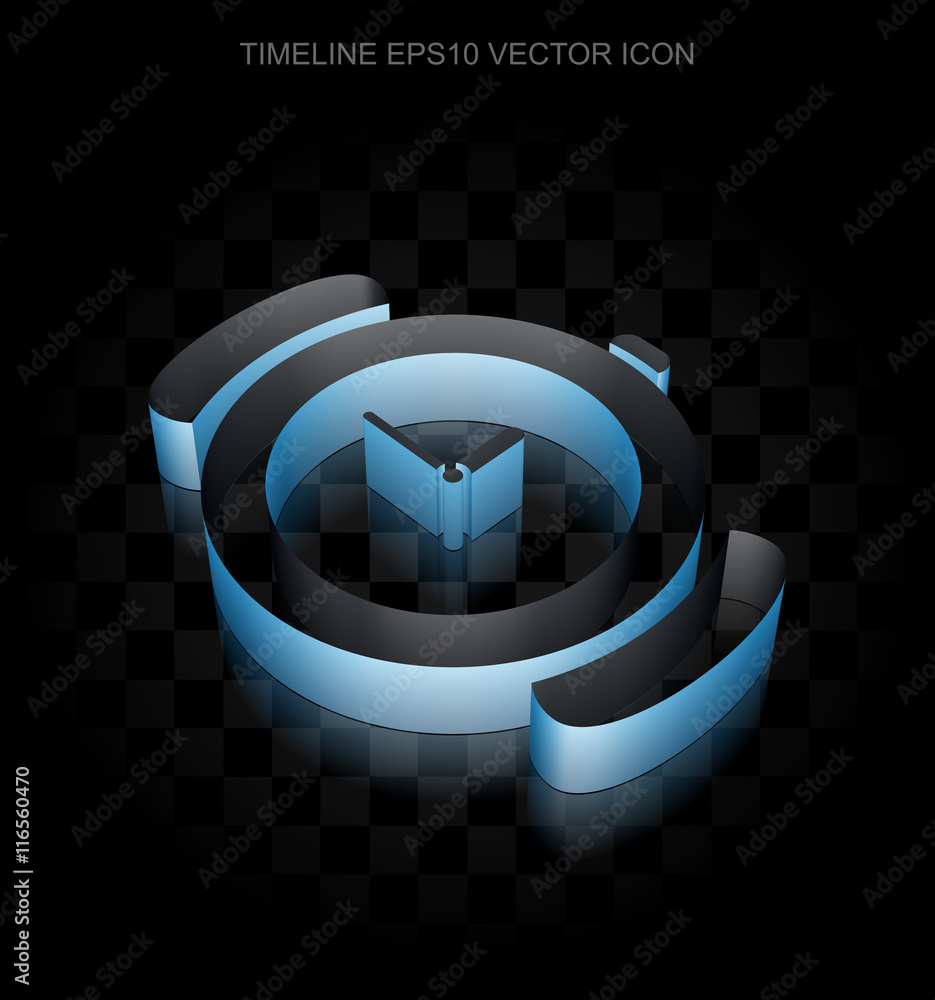 Timeline icon: Blue 3d Hand Watch made of paper, transparent shadow ...