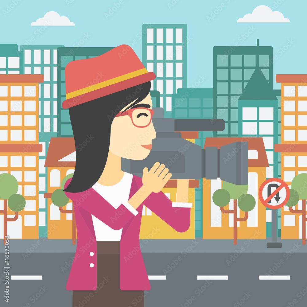 Camerawoman with video camera vector illustration. Stock Vector | Adobe ...