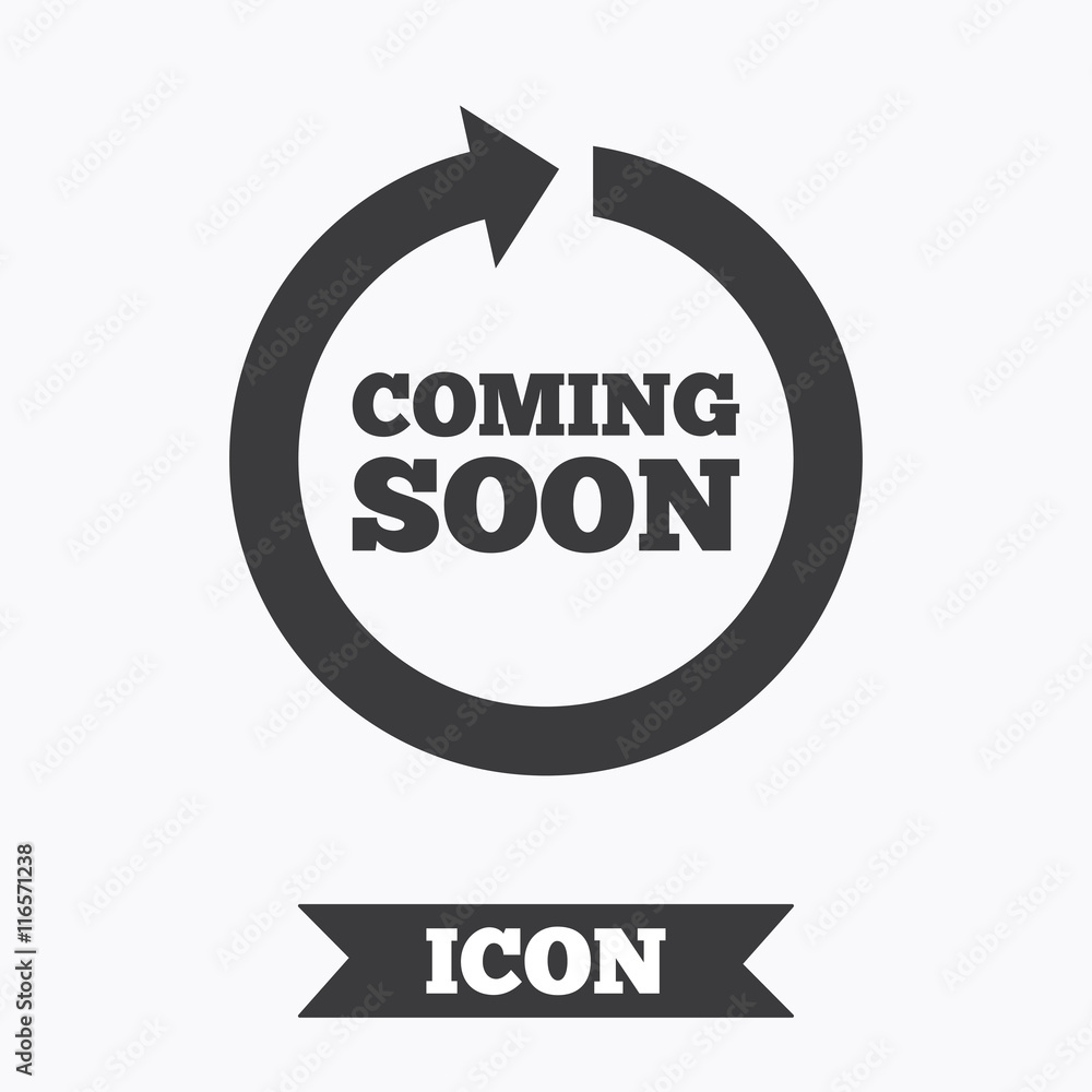 Coming soon icon. Promotion announcement symbol. Stock Vector | Adobe Stock