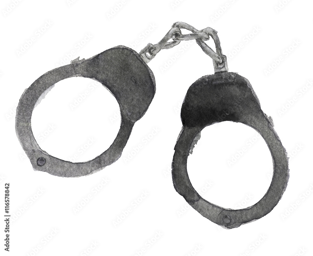watercolor sketch of handcuffs on white background Stock Illustration ...