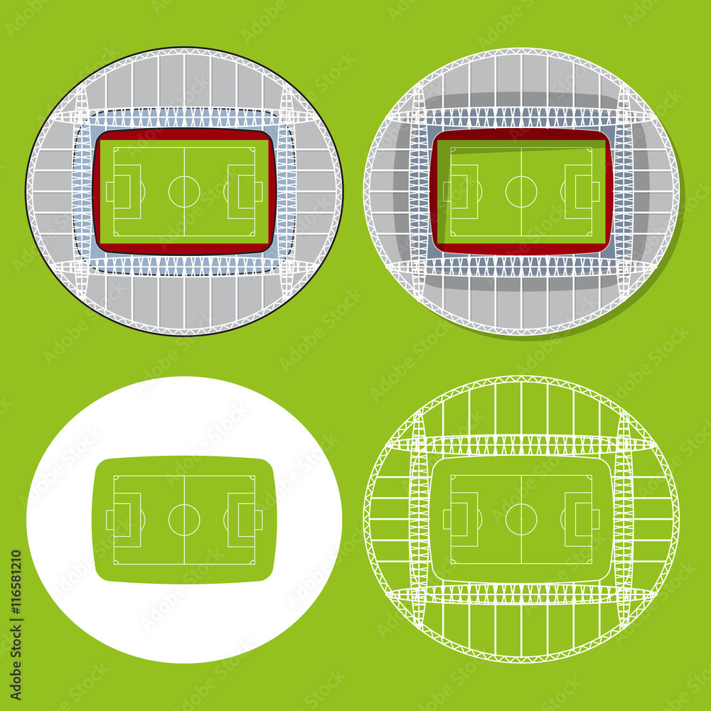 Set of football stadiums or soccer arena. Football venue icons in flat ...