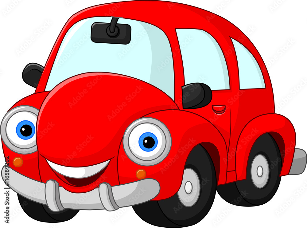 Cartoon funny red car Stock Vector | Adobe Stock