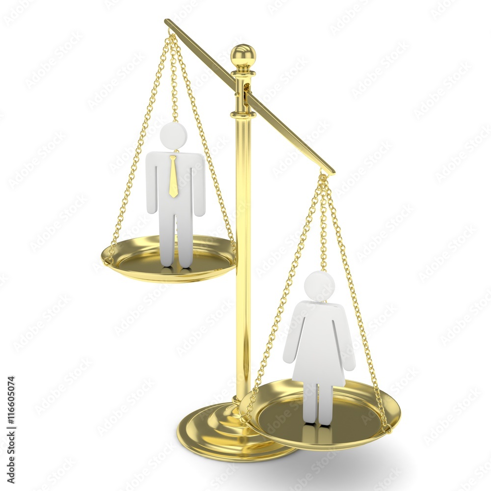 Isolated old fashioned pan scale with man and woman on white background ...