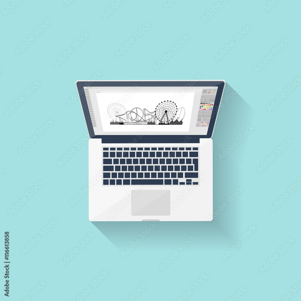Digital drawing. Personal computer, laptop. Graphics and web design ...