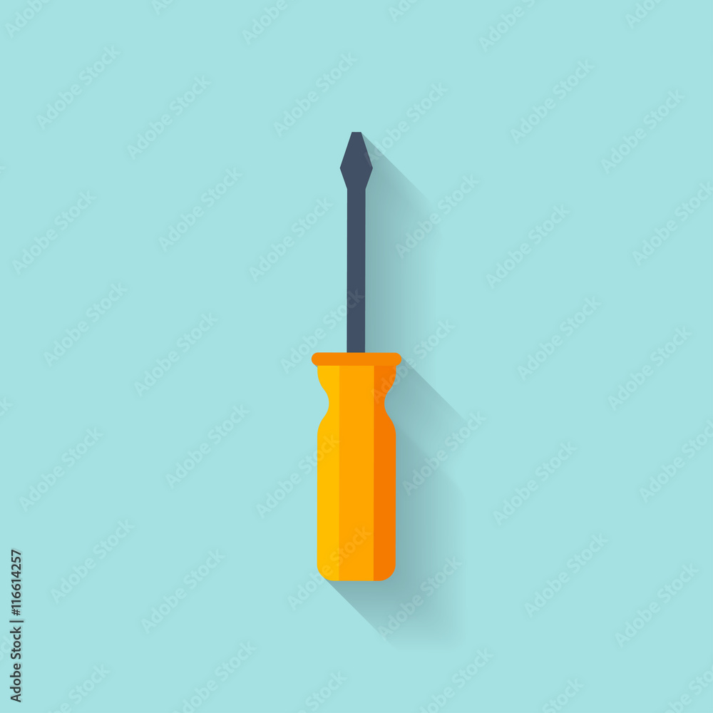 Screwdriver in a flat style. Building and construction equipment ...