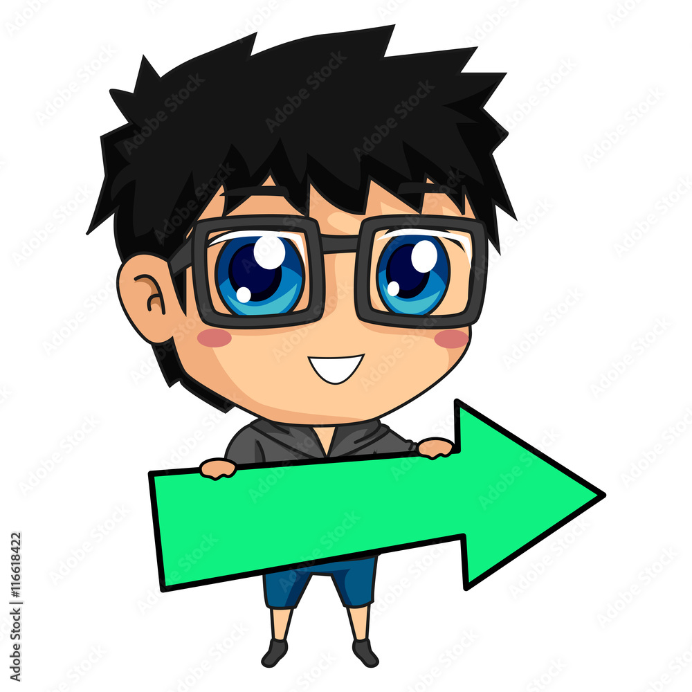 Vector Illustration of a Little Boy Holding a Blank Arrow Stock Vector ...