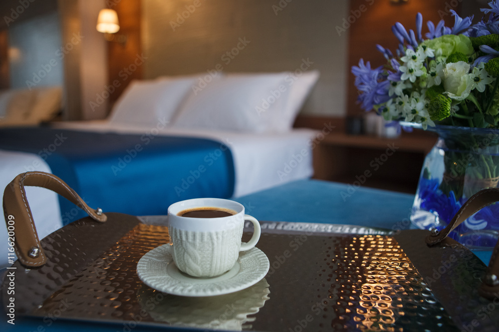 Hot coffee in the morning in the hotel Stock Photo | Adobe Stock