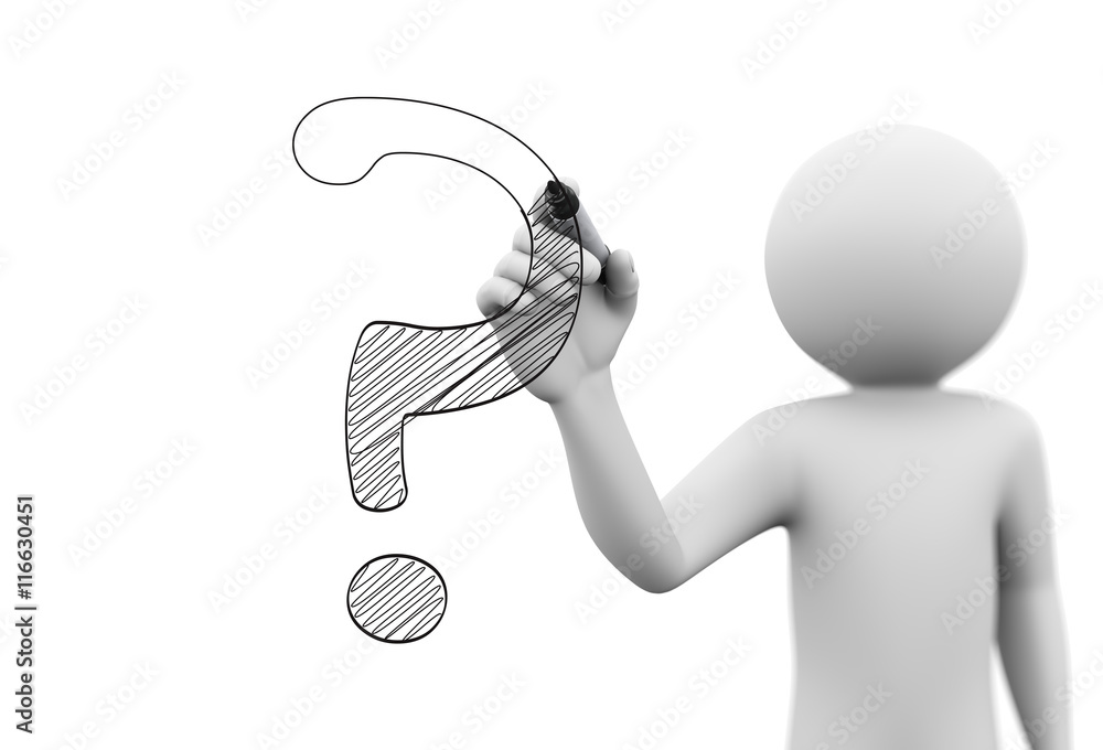 3d person drawing question mark symbol on transparent screen Stock ...