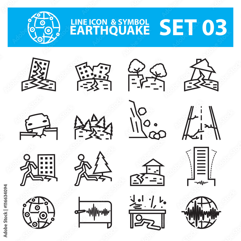 Earthquake and geology line icon vector set Stock Vector | Adobe Stock