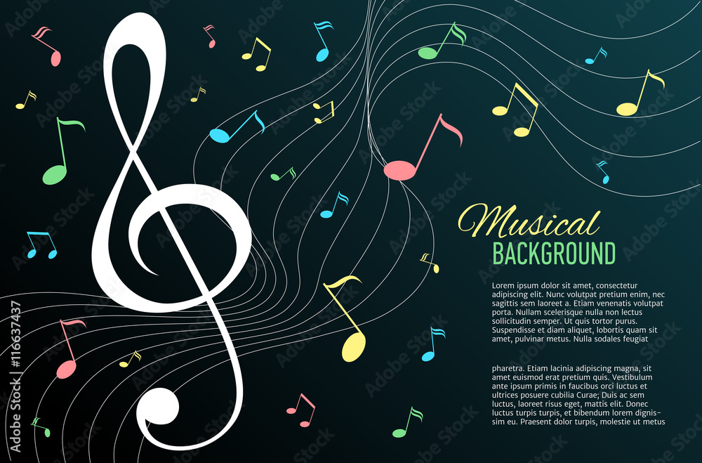 Vector background with music notes and key. Stock Vector | Adobe Stock