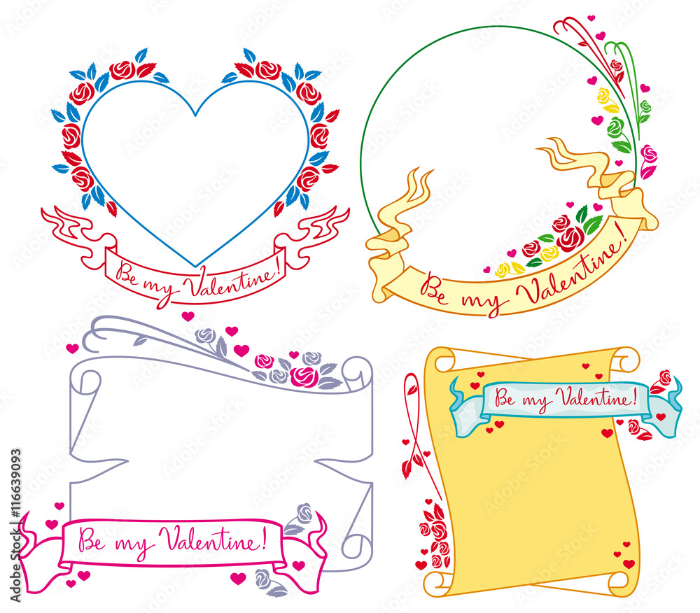 Set of Valentine day frames. Vector clip art. Stock Vector | Adobe Stock