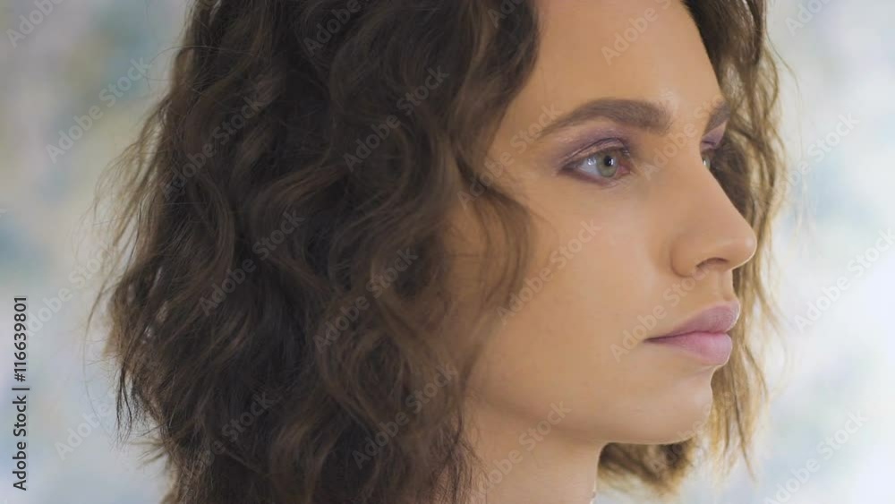 Professional makeup artist applying make up on a beautiful young face ...