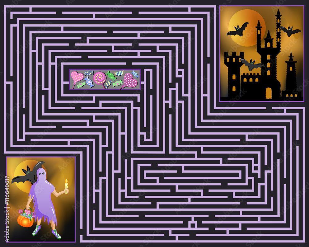 Halloween maze. Ghost looking for a way into the haunted castle. Vector ...
