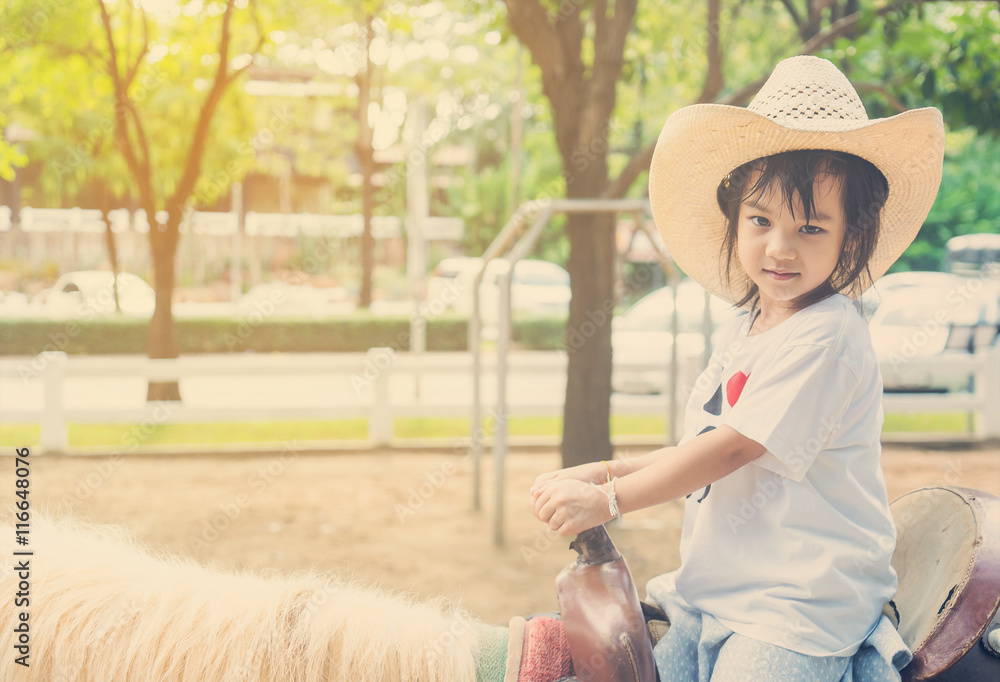 Asian Cow girl riding on a horse, vintage color tone Stock Photo ...