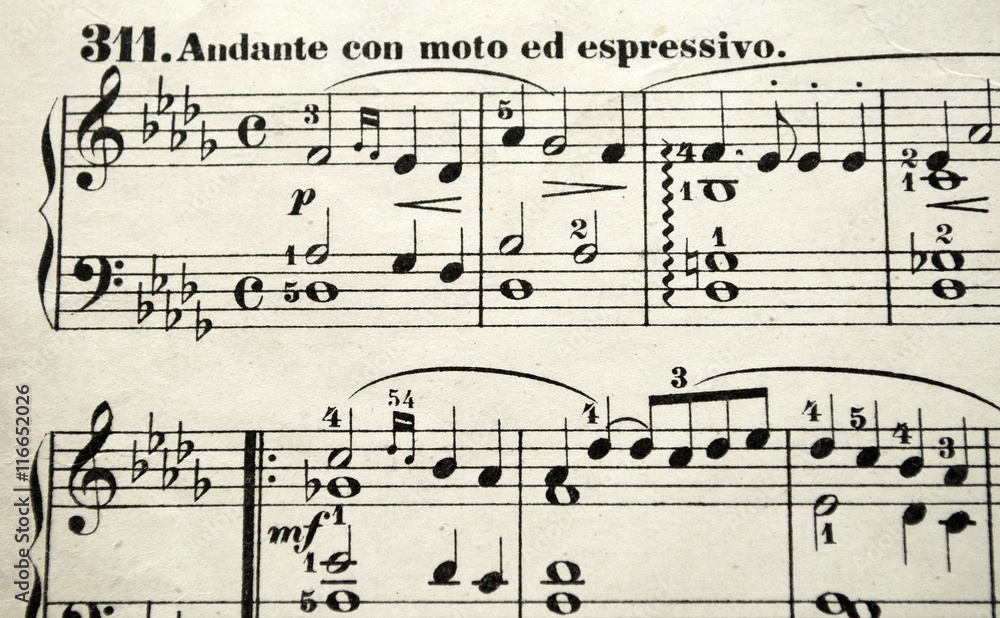 Altes, vergilbtes Notenblatt, Musiknoten, Textur, Hintergrund Stock ...