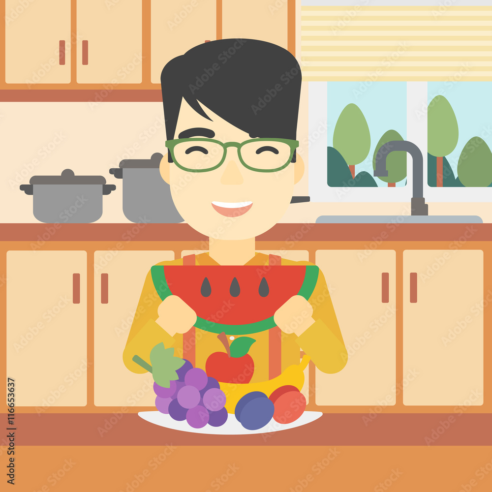 Man eating watermelon vector illustration. Stock Vector | Adobe Stock