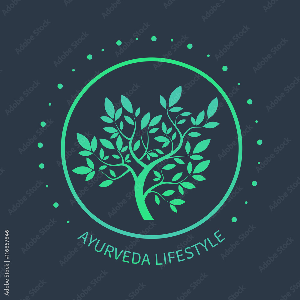TVector tree logo. Ayurvedic symbol on dark beckground. Ayurvedic ...