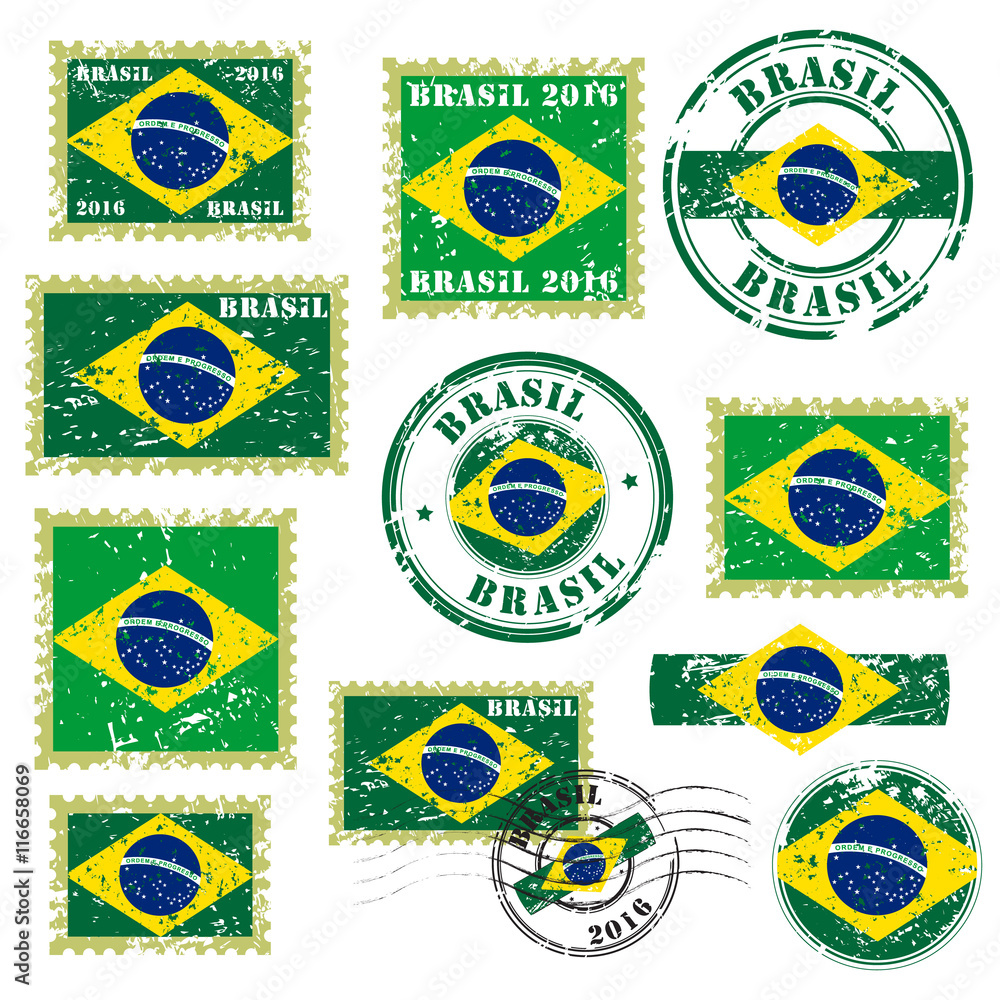 Brazil grunge postal stamps and postmarks set, isolated on white ...