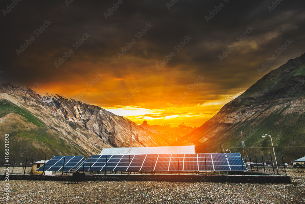 Power plant using renewable solar energy with sunset over the Gap in ...