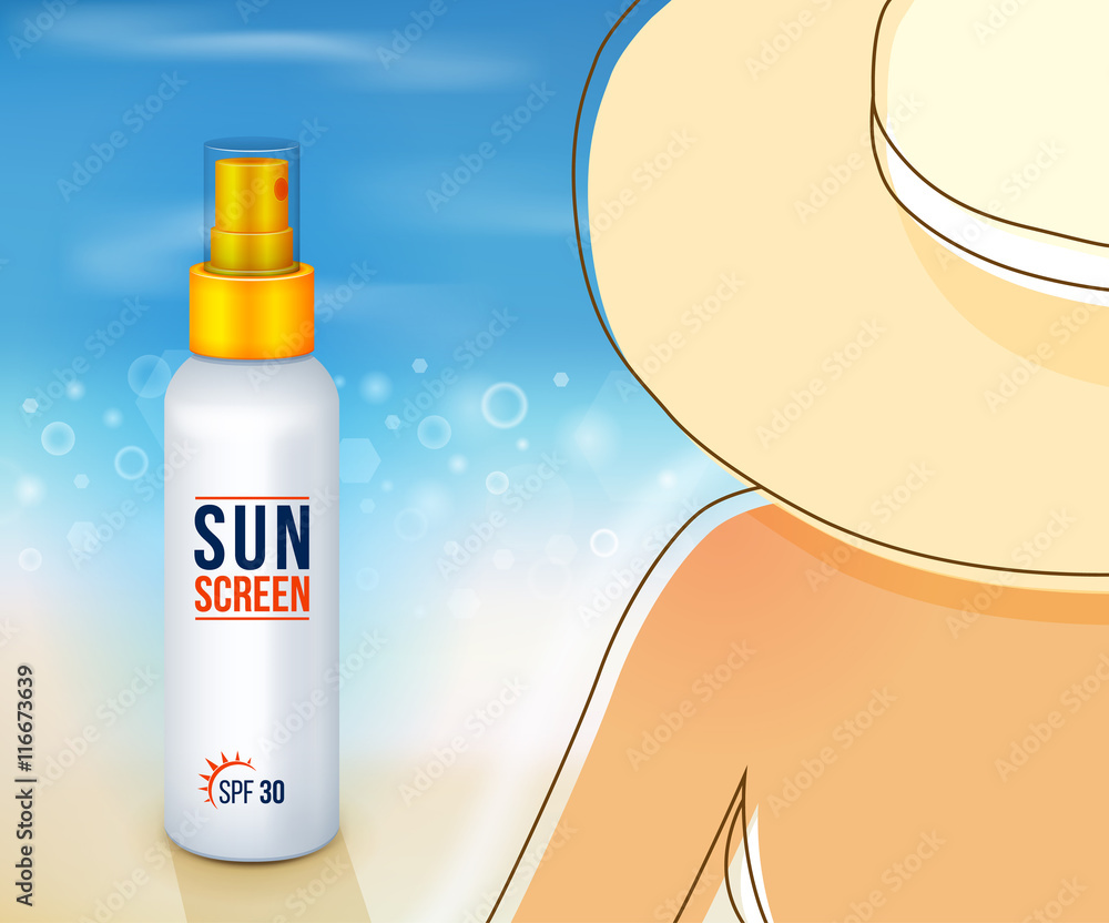 Sunscreen spray. Sun Protection. Cosmetic container. sunblock product ...