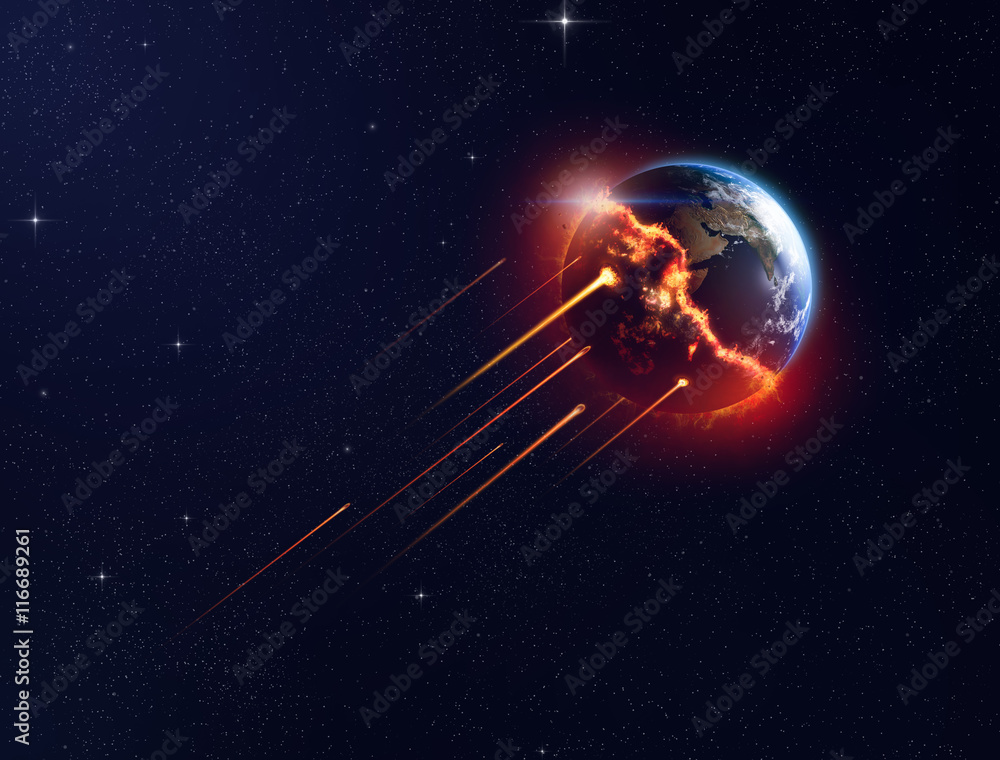 Earth destroyed by meteors Stock Illustration | Adobe Stock