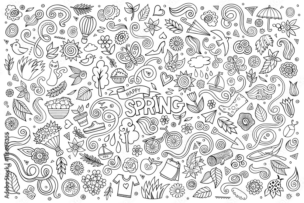 Vector sketchy line art Doodle cartoon set of objects and symbol Stock ...