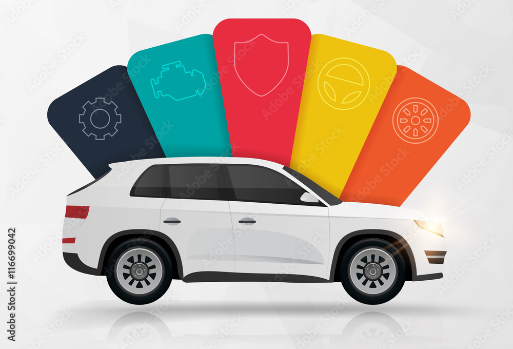 Car infographics design template with charts and elements, bright flat ...