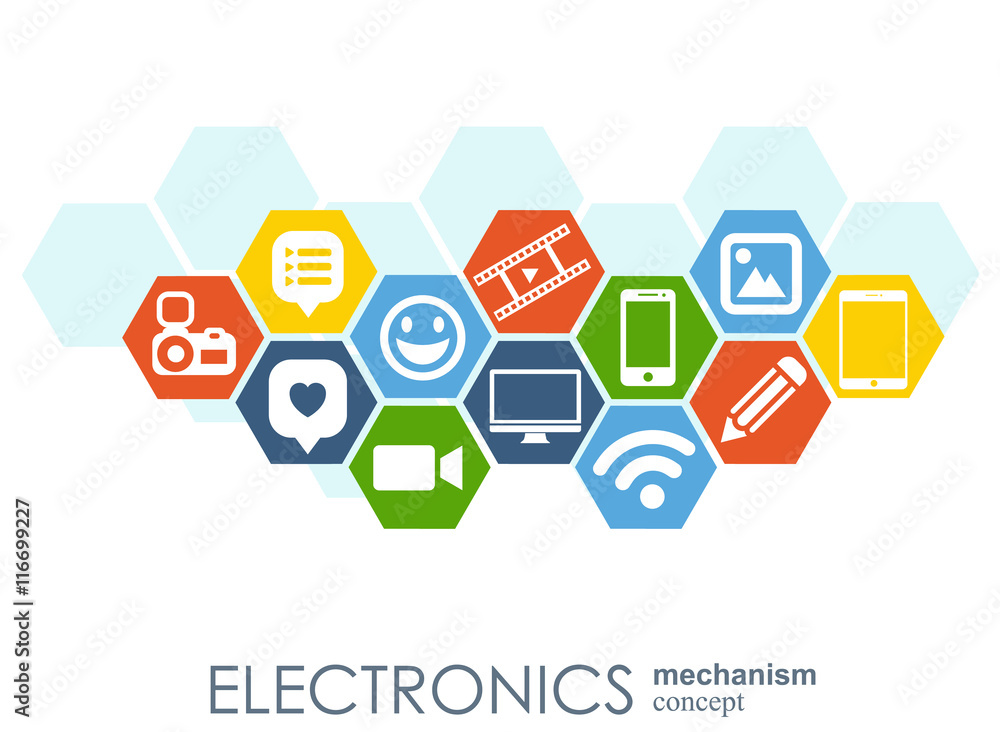 Electronics mechanism. Abstract background with connected gears and ...